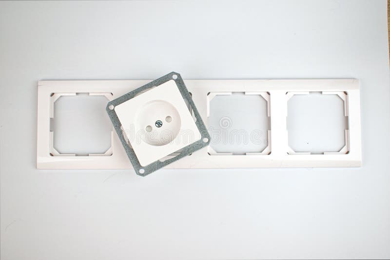Electrician. White Socket and Socket Cover. Renovation Concept. Copy ...
