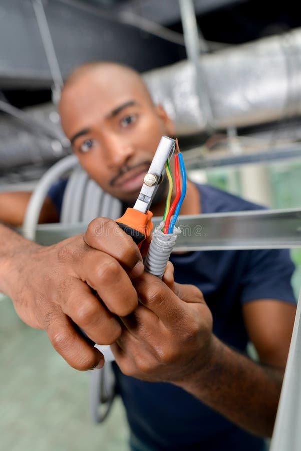 Electrician at work stock image. Image of mustache, cables - 244332449