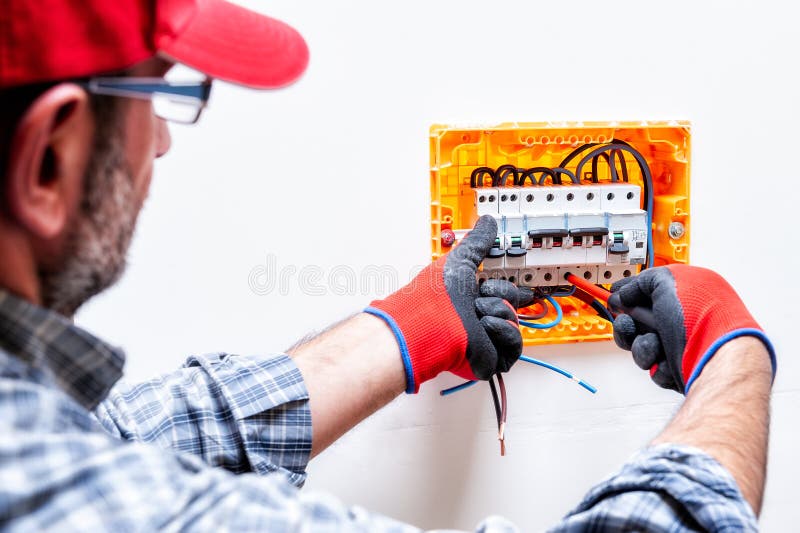 Electrician at Work on an Electrical Panel. Stock Image - Image of life ...