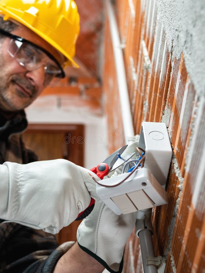 Electrician at Work in an Electrical System of a Construction Site ...