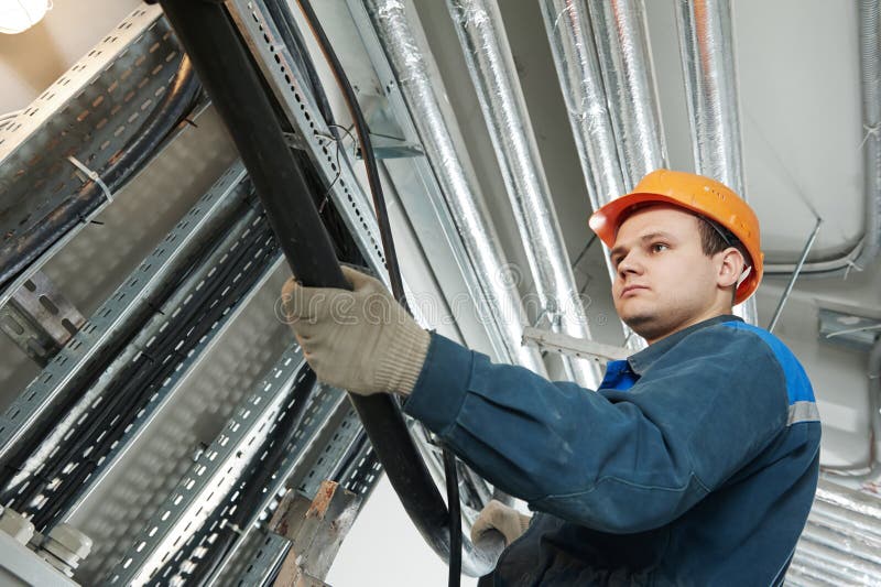 Electrician Works with Electric Network Stock Photo - Image of safety ...