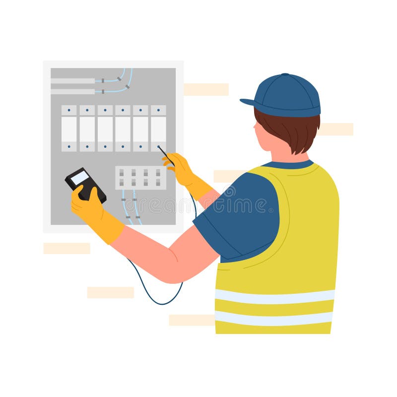 Electrician Worker Checking Voltage Stock Vector - Illustration of ...