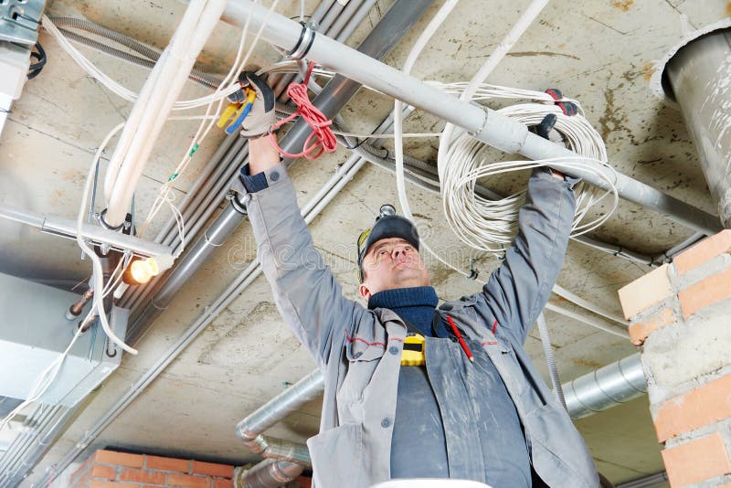 Electrician Working with Cabling Stock Photo - Image of fuseboard ...