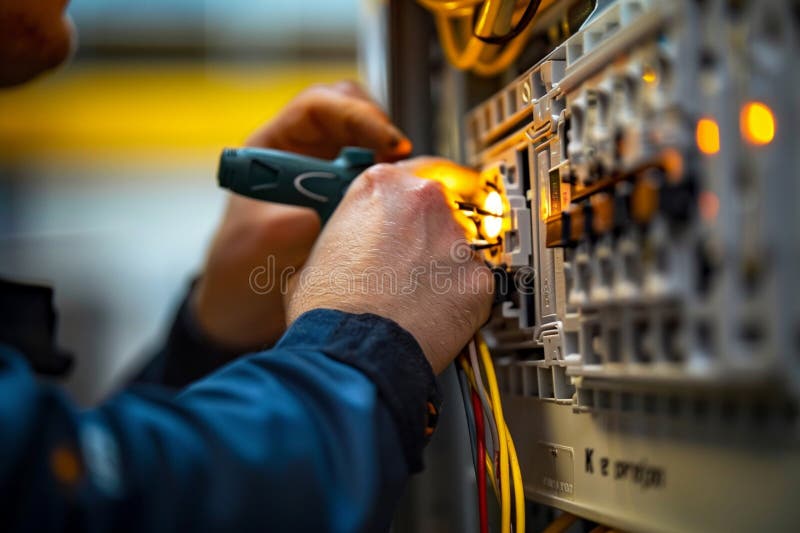 Electrician Working on Circuit Breaker Panel Stock Illustration ...