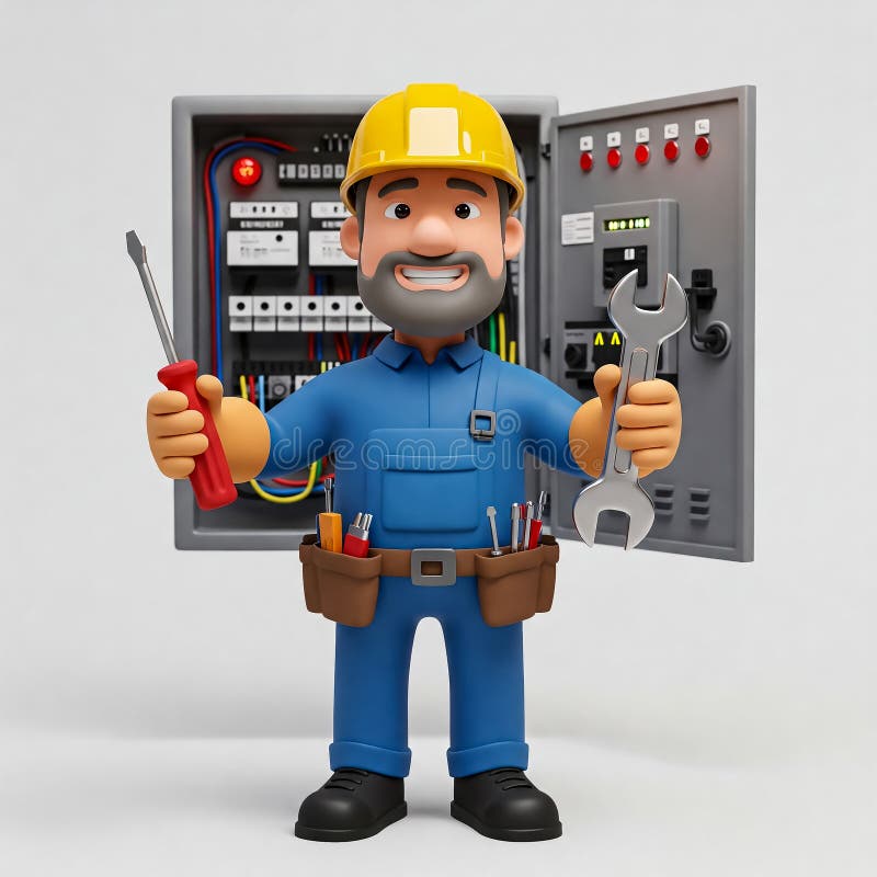 Electrician Working on Control Panel while Holding Tools in Workshop ...