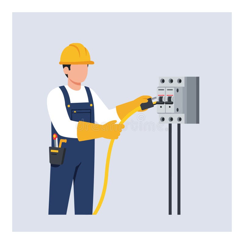 Electrician Working with Electrical Panel and Wires in Protective Gear ...