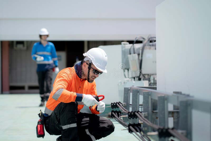Electrician Working on Industrial Electrical Panel Stock Vector - Illustration of helmet, wiring ...
