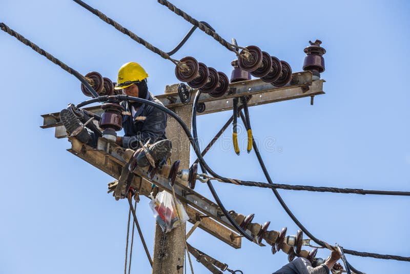 Electrician Working on the Electricity Pole Editorial Image - Image of ...