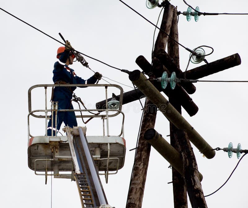 Electrician Working at Height Stock Photo - Image of electricity ...