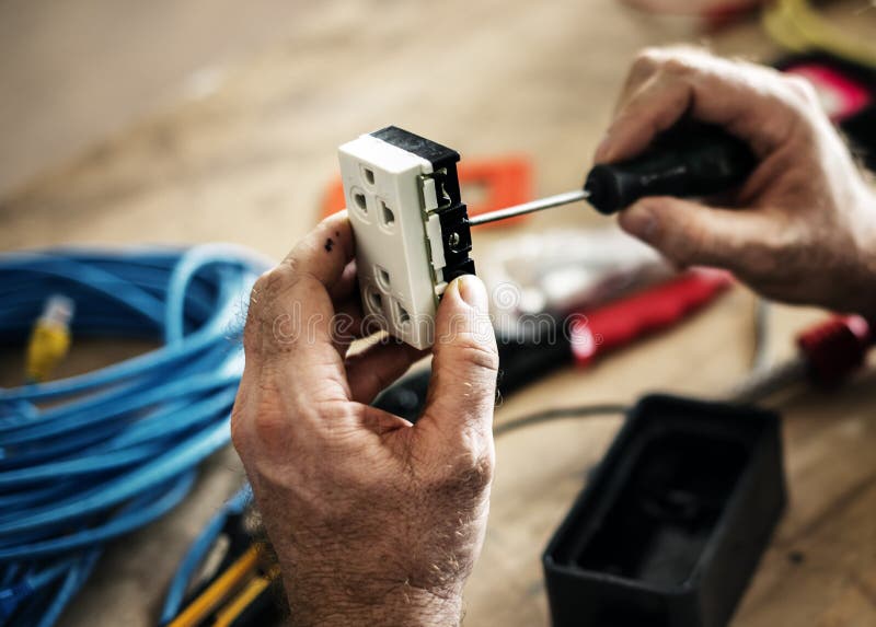 Electrician Working House Repair Installation Stock Image - Image of ...
