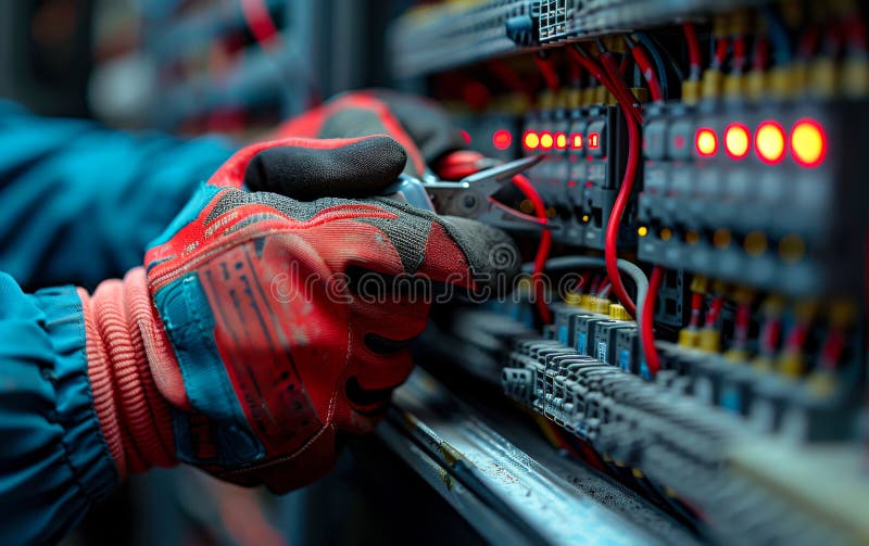 Electrician Working on Industrial Panel Mounting and Assembling New ...