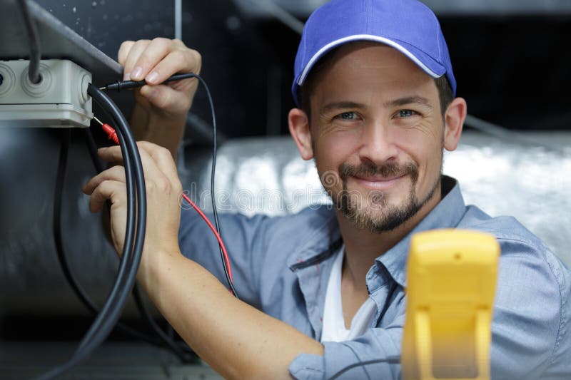 Electrician Working on Residential Electrical System Stock Image ...