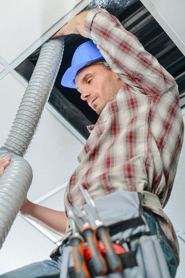 Electrician Working Up Ladder Stock Photo - Image of electricity, house ...