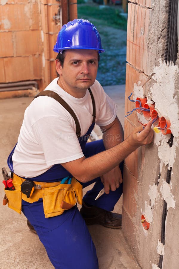Electrician Working with Wires Stock Photo - Image of house, laborer ...