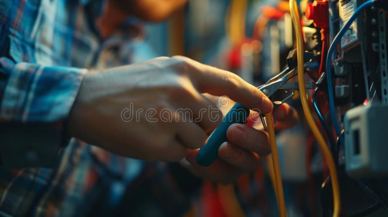 Electrician Fixing Wires in Control Panel Stock Illustration ...