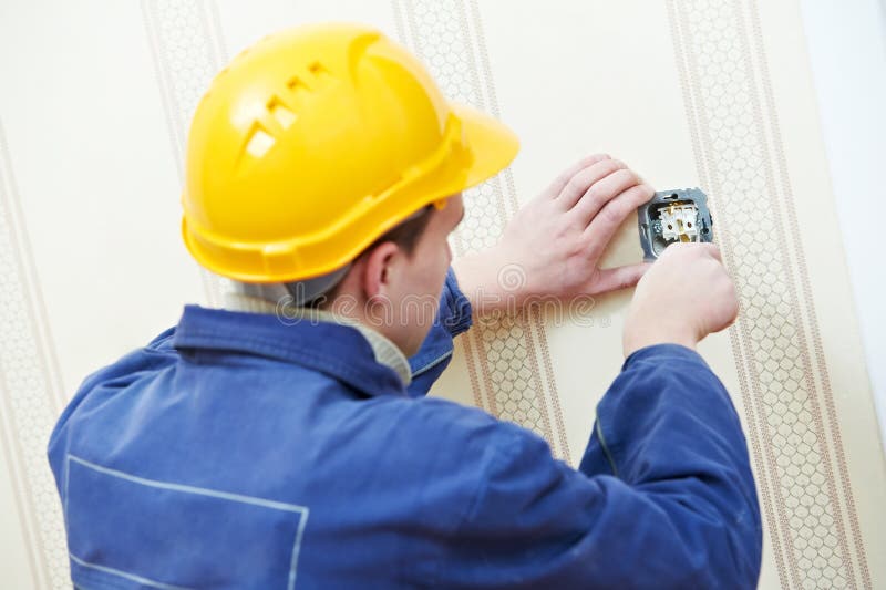 Electricians at Cable Wiring Work Stock Image - Image of probationer ...