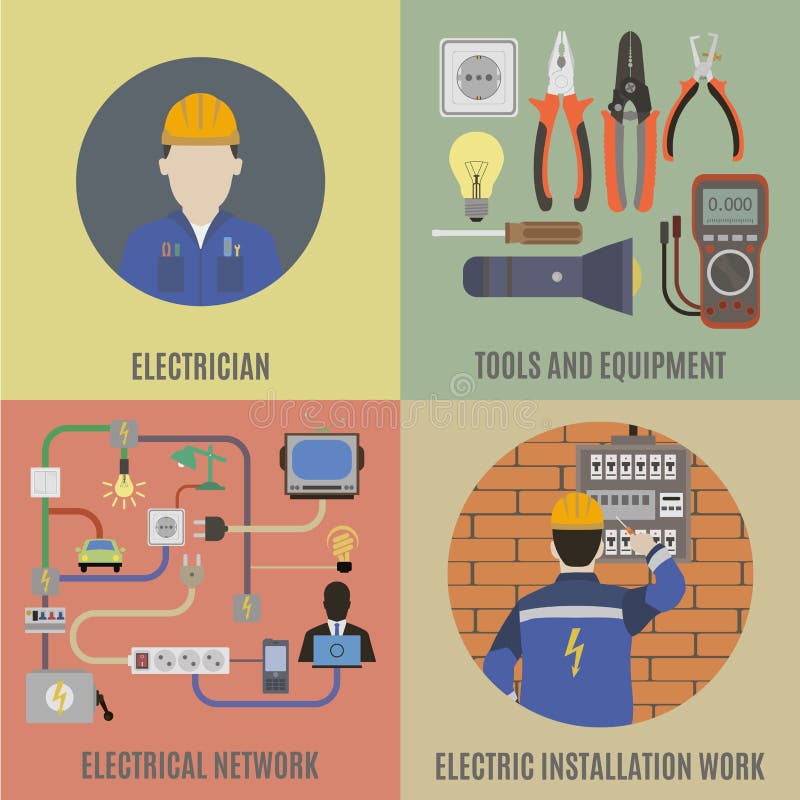 Electricians and Electrical Work Stock Vector - Illustration of power ...