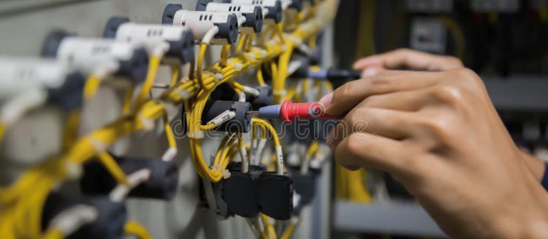 Electricians Hands Testing Current Electric in Control Panel Stock ...