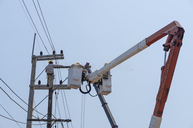 Electricians Work on High-voltage Editorial Photography - Image of ...