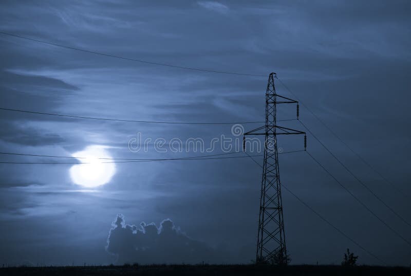 Electricity stock image. Image of powerline, moon, copy - 5377947