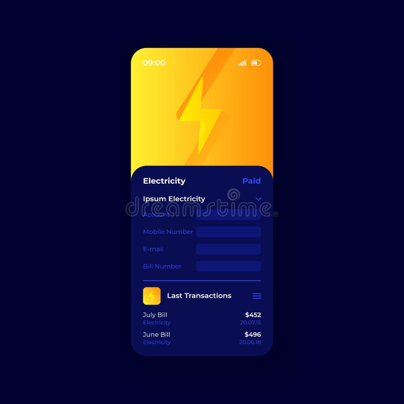 Electricity Bills Smartphone Interface Vector Template Stock Vector ...