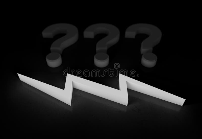 Electricity Bolt in the Darkness with Three Question Marks Stock ...