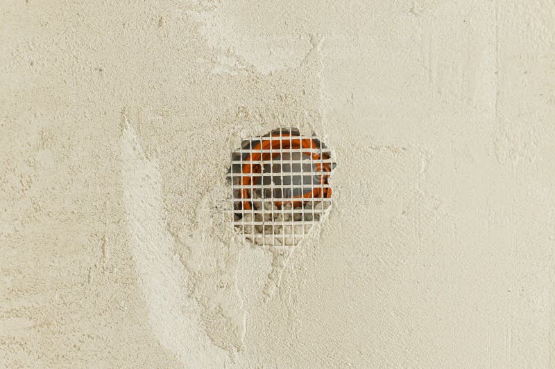 Electricity Cable in Hole in Plastered Wall. Construction of House and ...