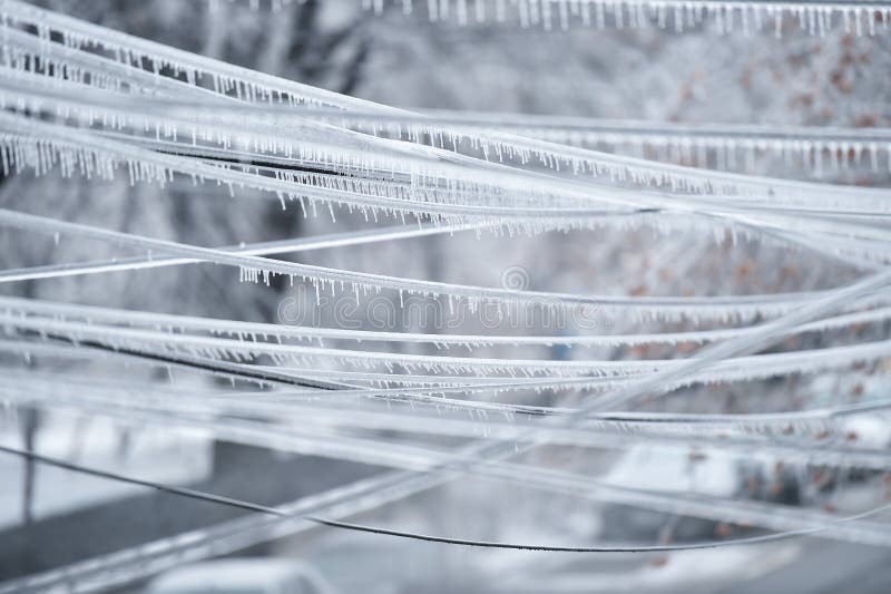 Electricity Cables Covered in Ice after Frozen Rain Stock Image - Image ...
