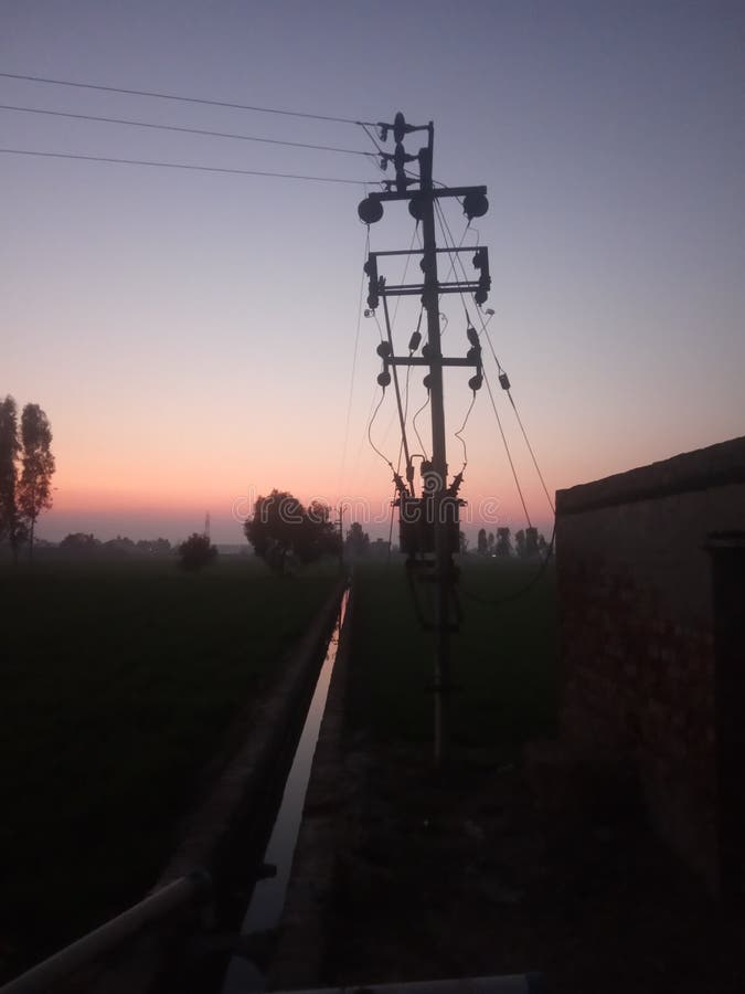 Electricity Connection in Farms in Evening Time Image Stock Image ...
