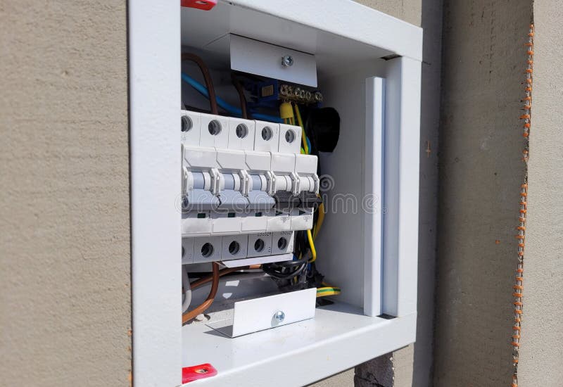 Electricity Distribution Box with Wires and Circuit Breakers Stock ...
