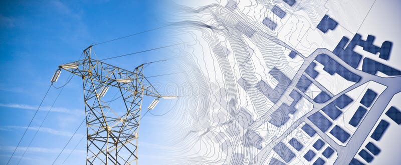 Electricity Distribution Cities Concept City Map Pylon Stock Photos ...