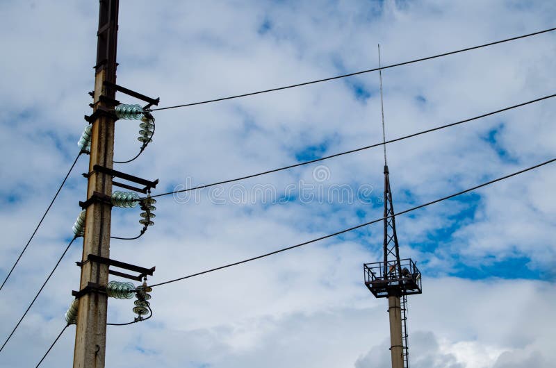 Electricity Distribution Station. Lots of Wires, Poles and Shields ...