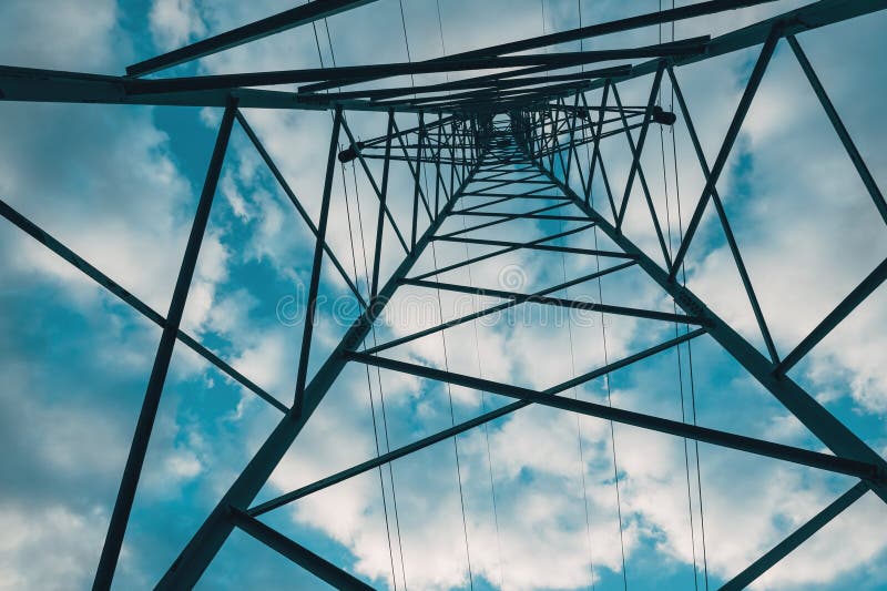 Electricity Distribution Tower from Below, High Voltage Power Lines ...