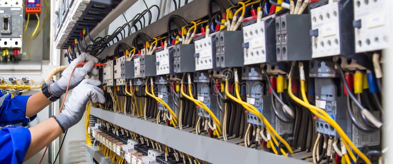 Electricity or Electrical Maintenance Service, Engineer Hand Holding Voltmeter Checking Electric ...