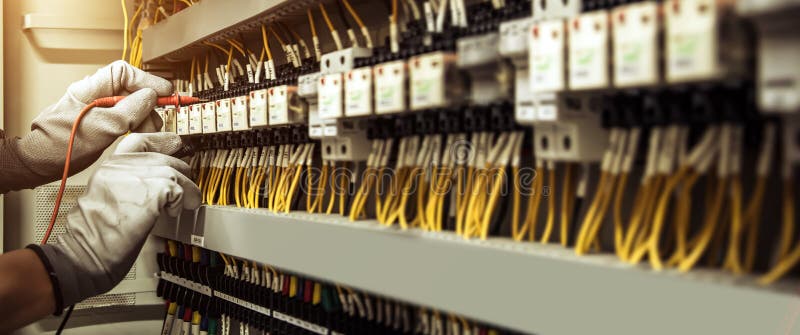 Engineer Using Measuring Equipment Tool Checking Electric Current ...