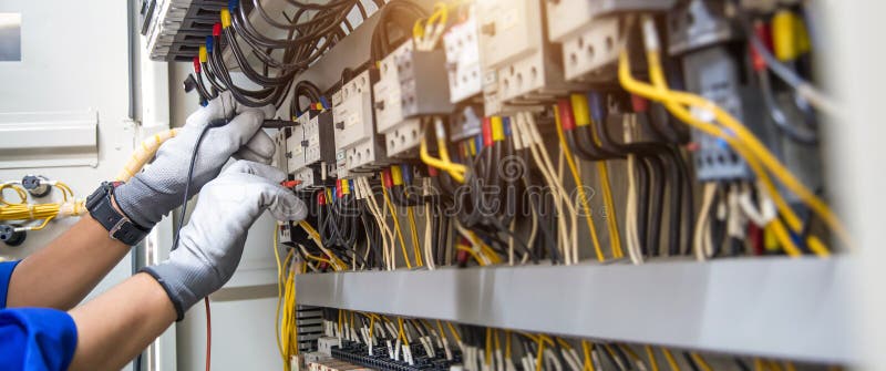 Engineer Using Measuring Equipment Tool Checking Electric Current ...