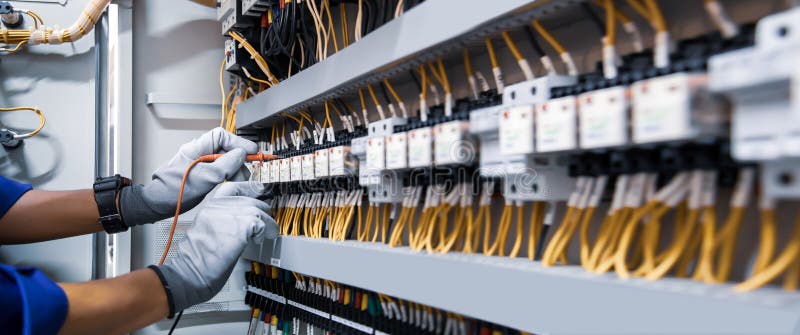 Engineer Using Measuring Equipment Tool Checking Electric Current ...