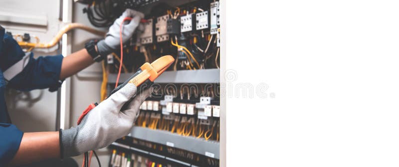 Engineer Using Measuring Equipment Tool Checking Electric Current ...