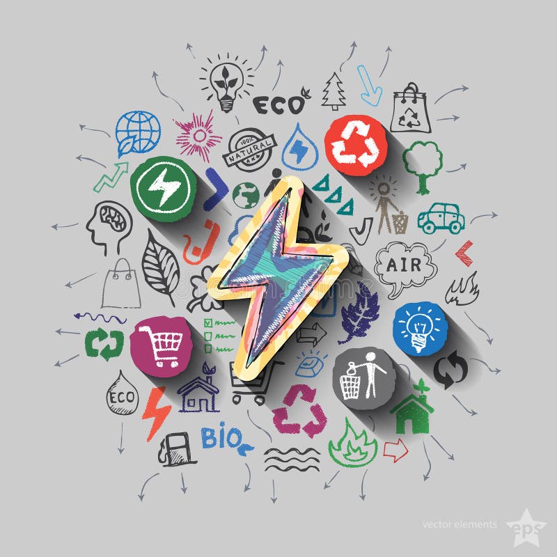 Electricity Emblem. Environment Collage with Icons Background Stock ...