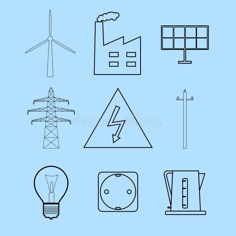 Electricity and Energetics Icons Set Stock Vector - Illustration of ...