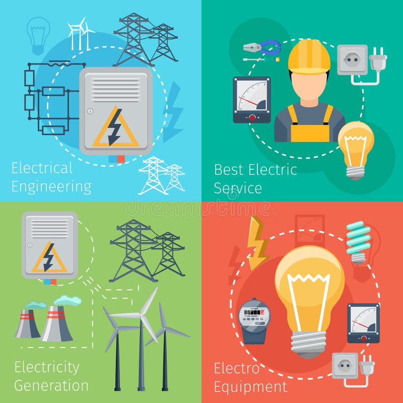 Electricity Energy Concepts Vector Set Stock Vector - Illustration of ...