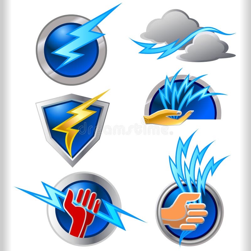 Electricity Energy Symbols and Icons Set Stock Vector - Illustration of ...