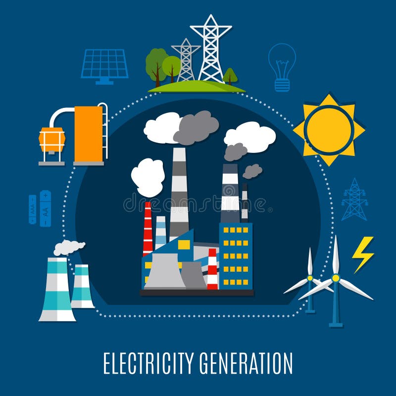 Electricity Generation Flat Composition Stock Vector - Illustration of ...