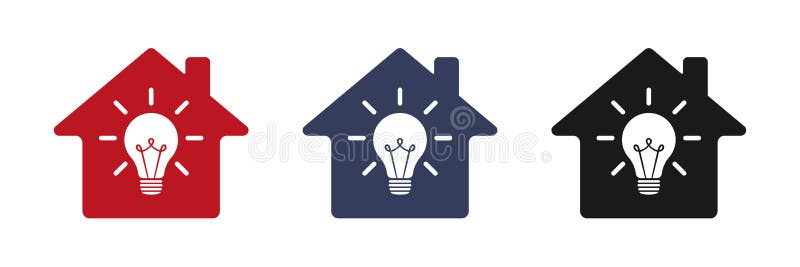 Electricity House Logo Vectors Set. Light Bulb in the House Stock ...