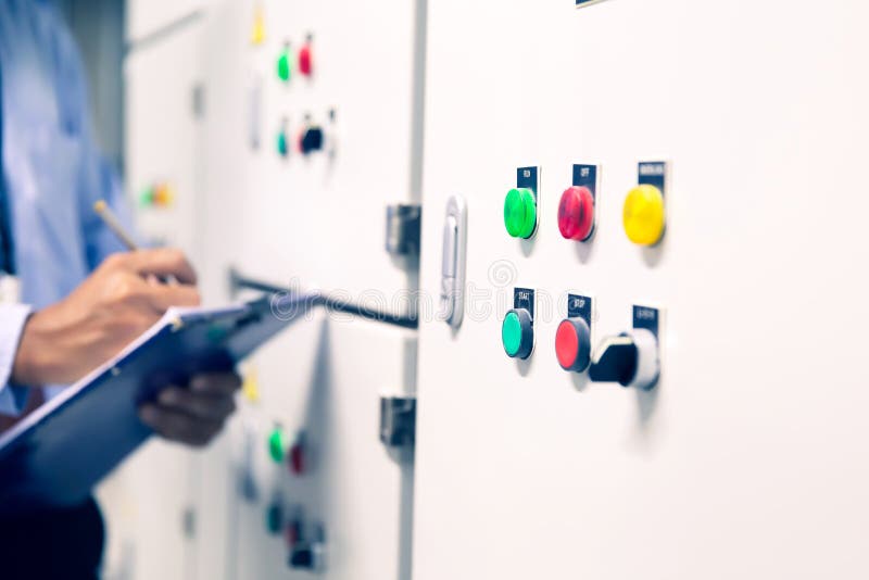 Close Up Starter Button Air Handling Unit AHU Control Panel Has ...