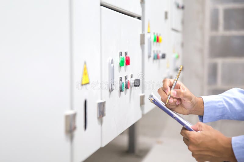 Close Up Starter Button Air Handling Unit AHU Control Panel Has ...