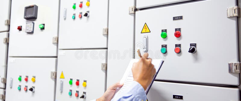 Close Up Starter Button Air Handling Unit AHU Control Panel Has ...