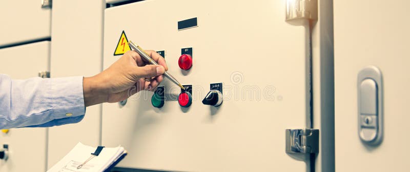 Technician Checking Air Handling Unit AHU Starter Button Control Panel ...