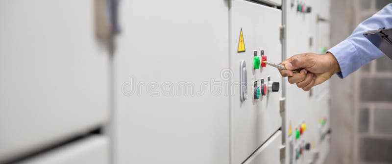 Technician Checking Air Handling Unit AHU Starter Button Control Panel ...