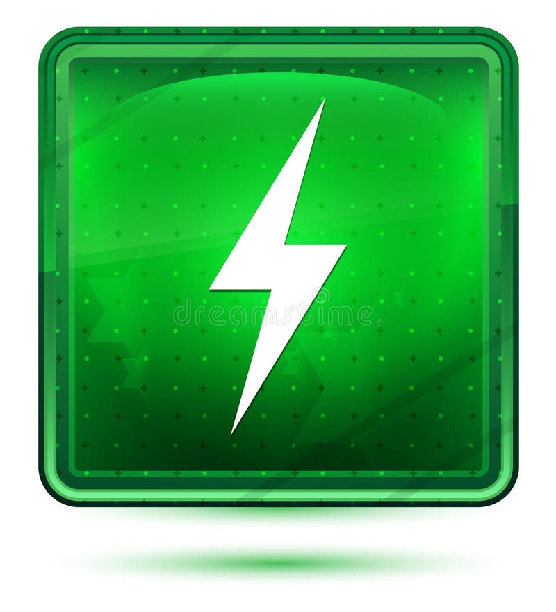Electricity Icon Neon Light Green Square Button Stock Illustration ...